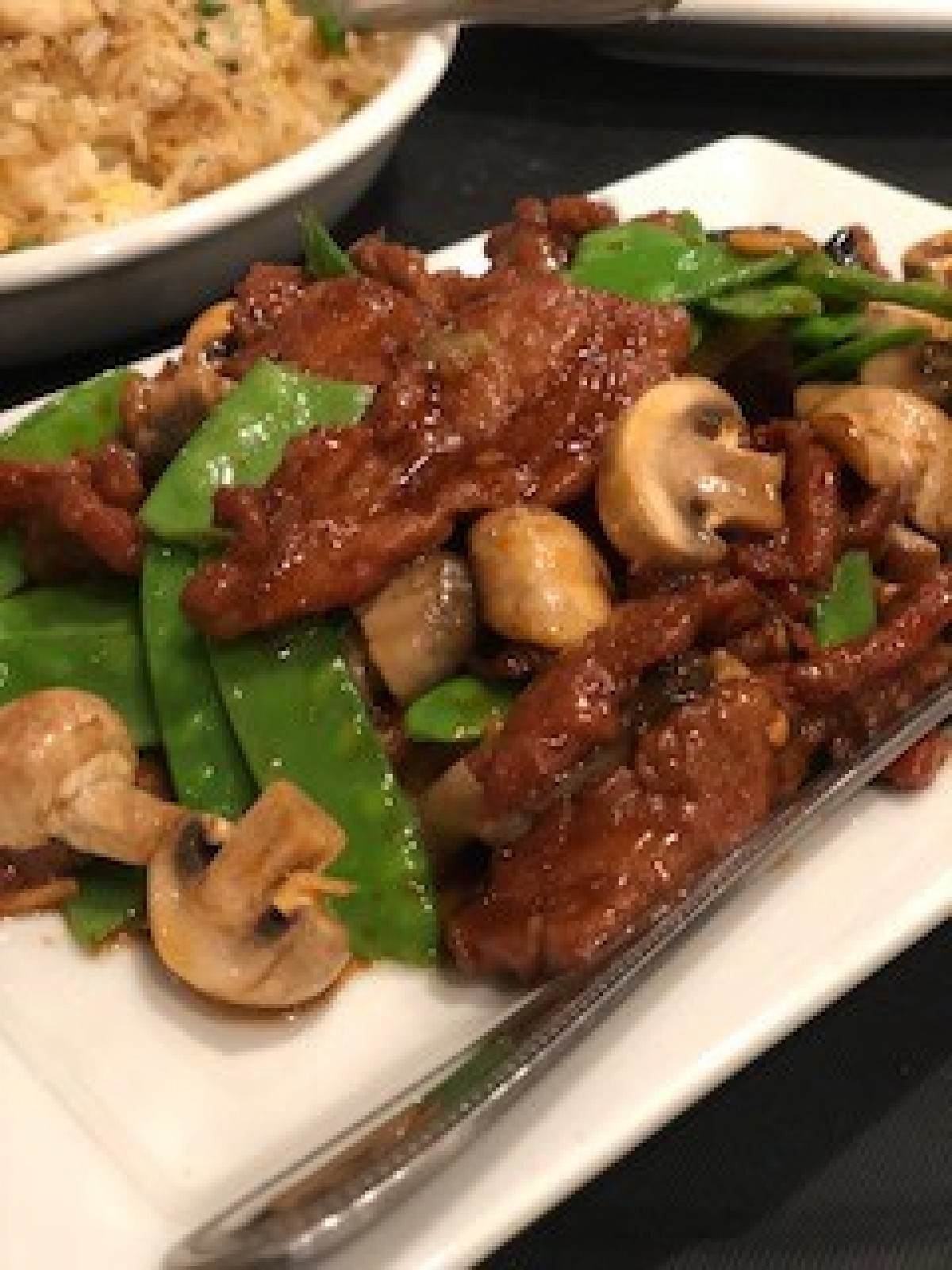 Beef and Chinese Snow Peas w/ a Trio of Mushrooms